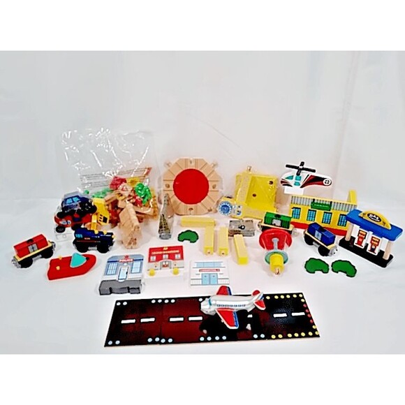 N/a | Toys | Vintage Wood Train Set Signs Bridge Workers Trees Works ...